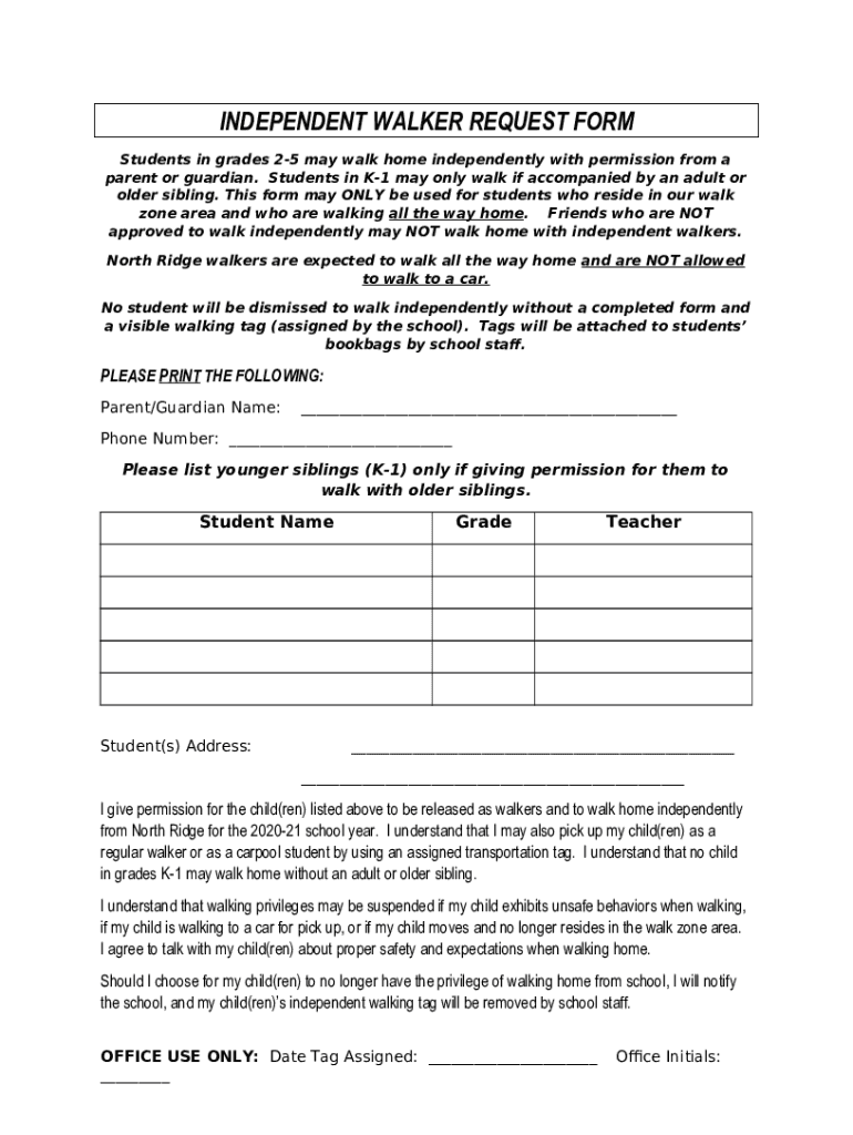 independent walker request Doc Template | pdfFiller