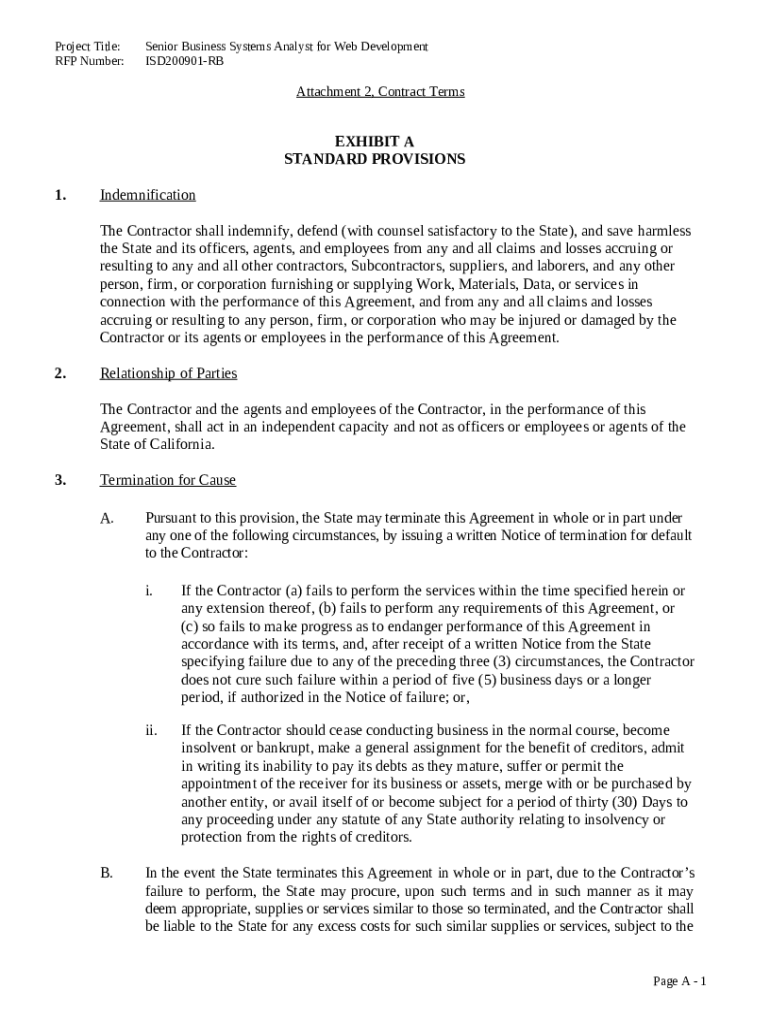 EXHIBIT A STANDARD PROVISIONS 1. Indemnification The ... Doc Template ...