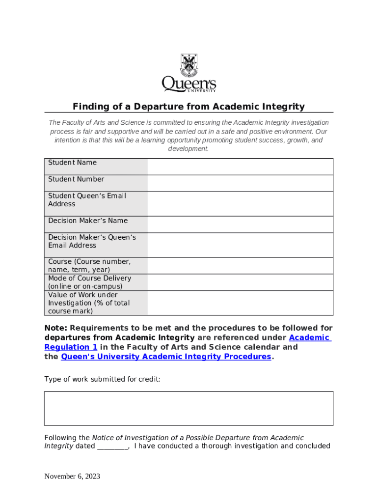 Academic Integrity Code - One Stop Student Services Doc Template | pdfFiller