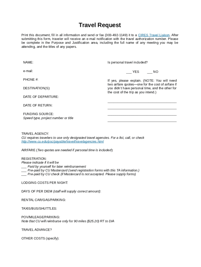 How do I fill out a travel request ? Doc Template | pdfFiller