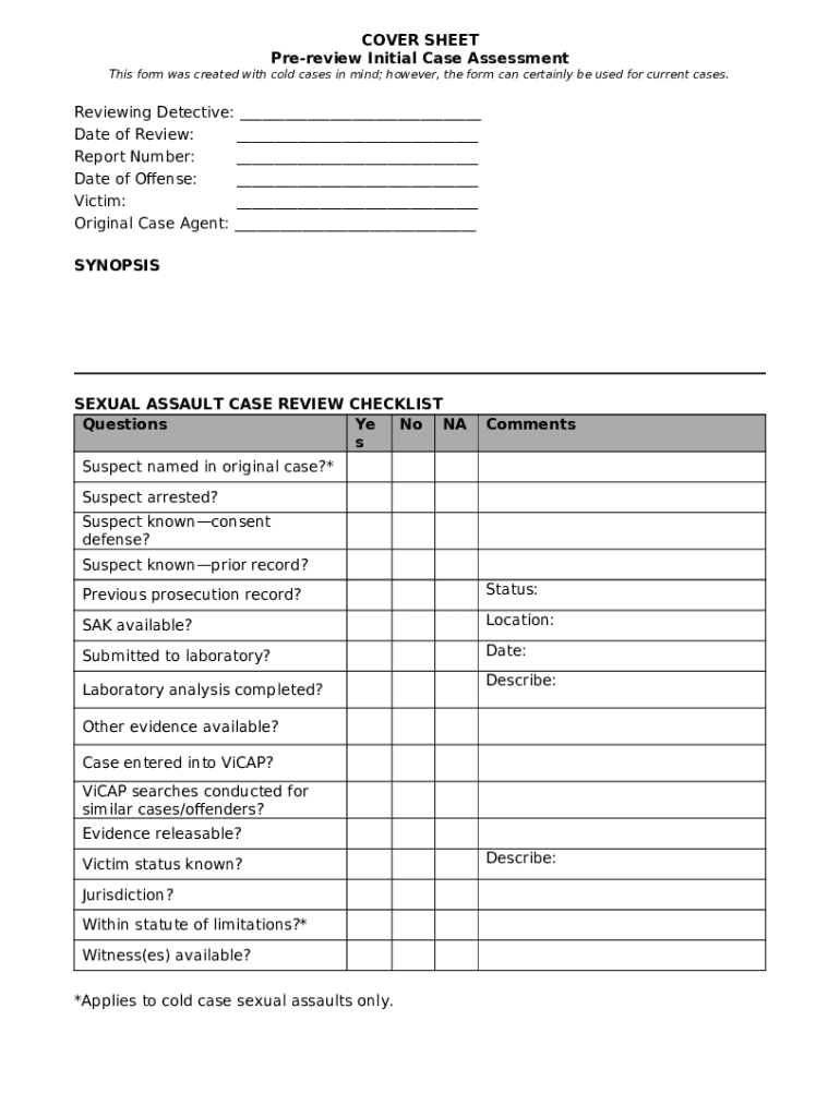 COVER SHEET Pre-review Initial Case Assessment Doc Template | pdfFiller