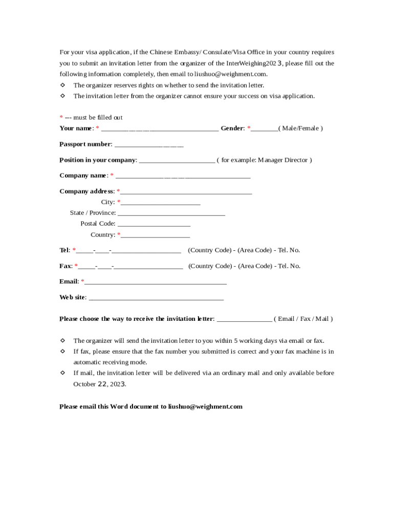 China PU or TE Invitation Letter or Visa Notification ... Doc Template ...