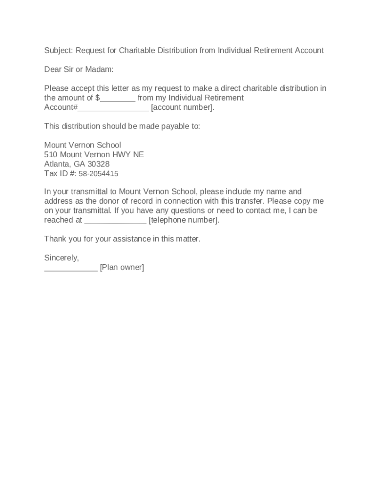 IRA Gift Sample Letter Doc Template | pdfFiller