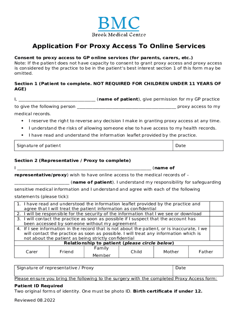 Appendix 3 Application for proxy access to online services Doc Template | pdfFiller