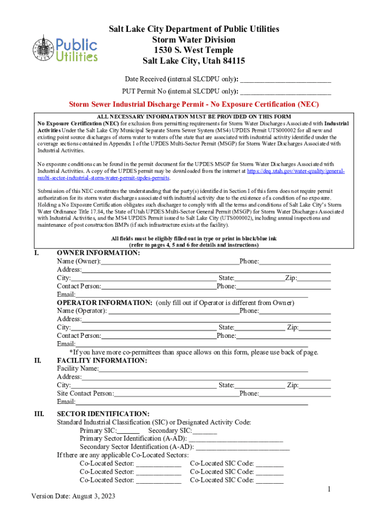 Fillable Online Fillable Online Stormwater Discharge Permit for ...