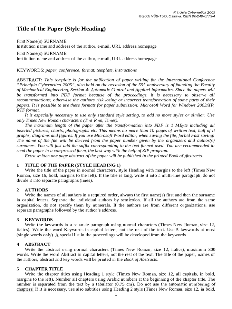 Konference kateder automatizace a kybernetiky Doc Template | pdfFiller