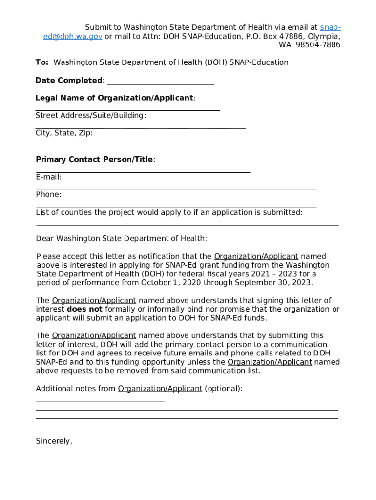 RFA letter of interest - doh wa Doc Template | pdfFiller