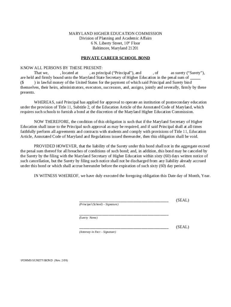 Bond .pdf - mhec maryland Doc Template | pdfFiller