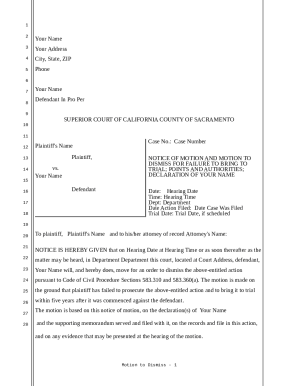 Motion to Dismiss Lack of Prosecution - Template Doc Template | pdfFiller
