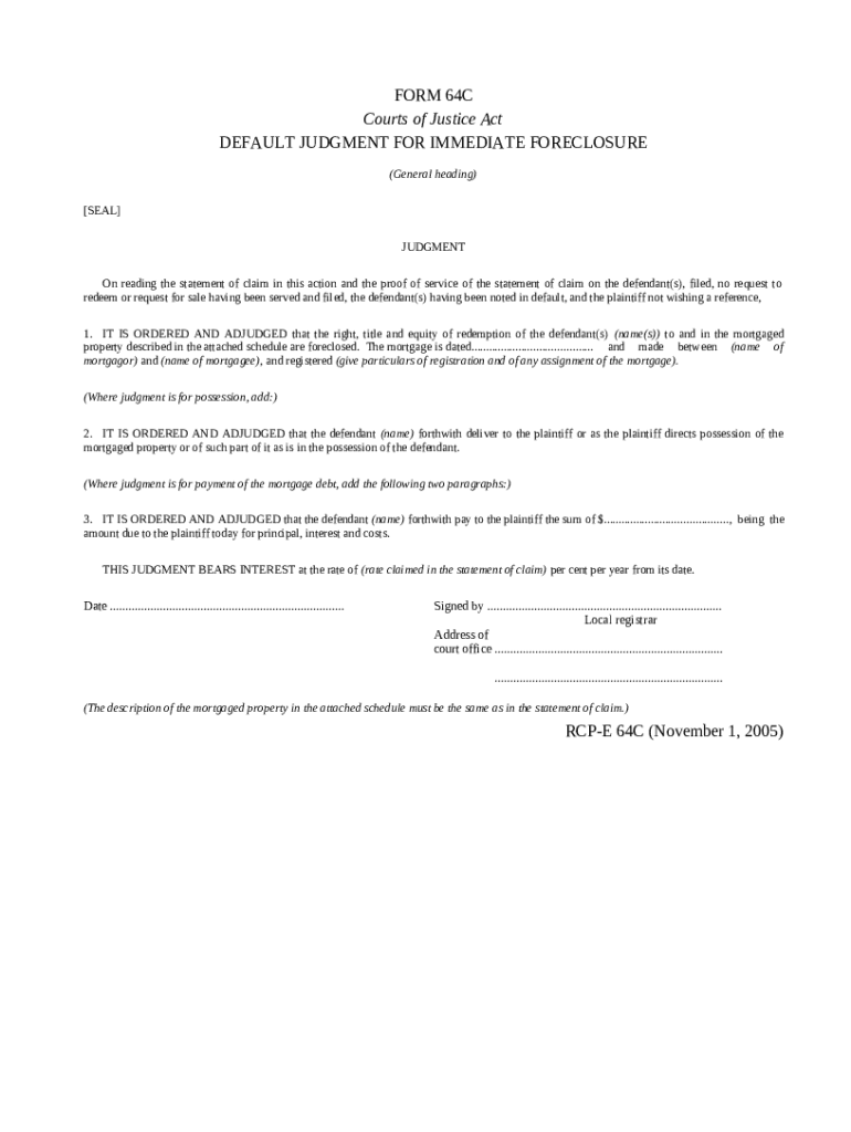 64C Default Judgment for Immediate Foreclosure - ontariocourts on Doc ...