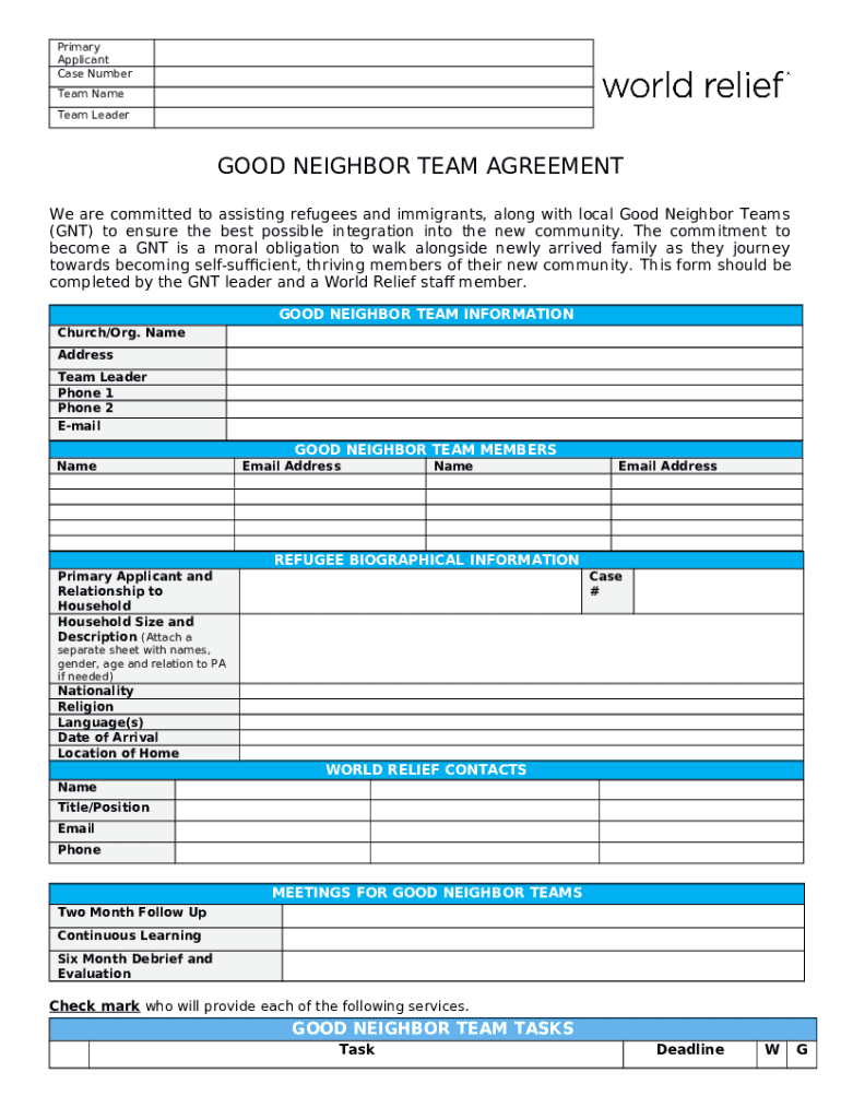 Good Neighbor TeamsPrivate Sponsorship Doc Template | pdfFiller