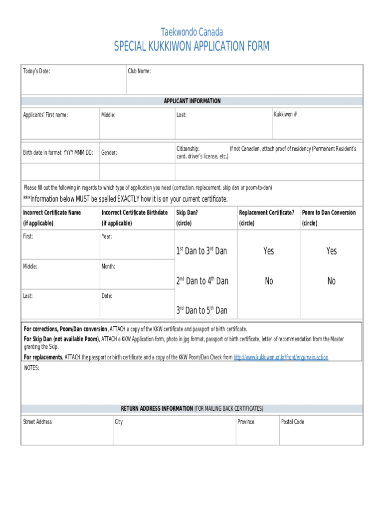 Kukkiwon 2nd Poom/Dan and Higher Application Doc Template | pdfFiller