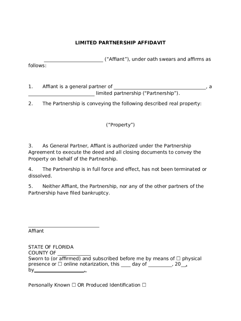 LIMITED PARTNERSHIP AFFIDAVIT Doc Template | pdfFiller