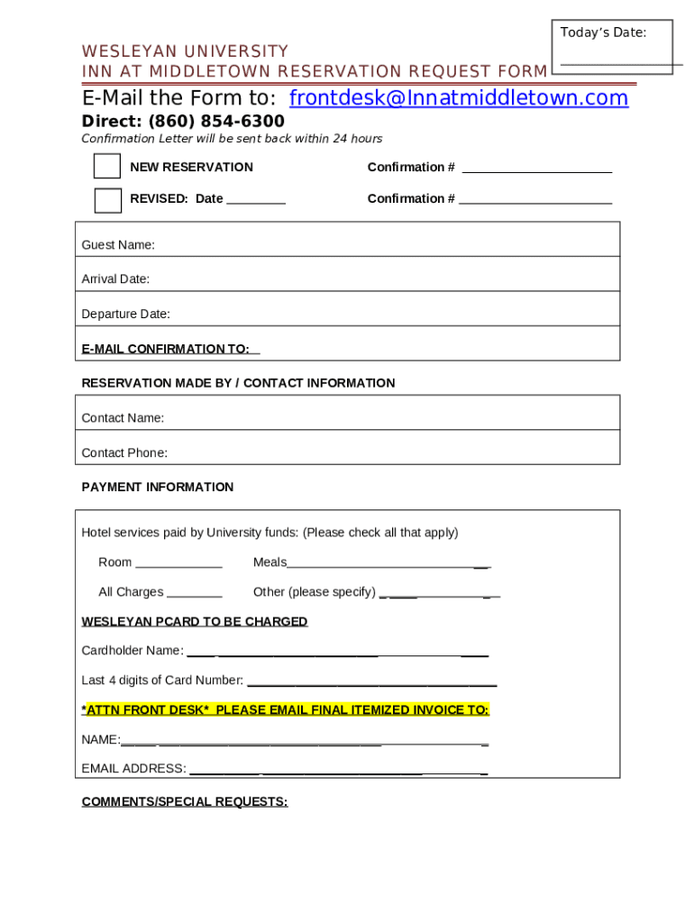 inn at middletown reservation request Doc Template | pdfFiller