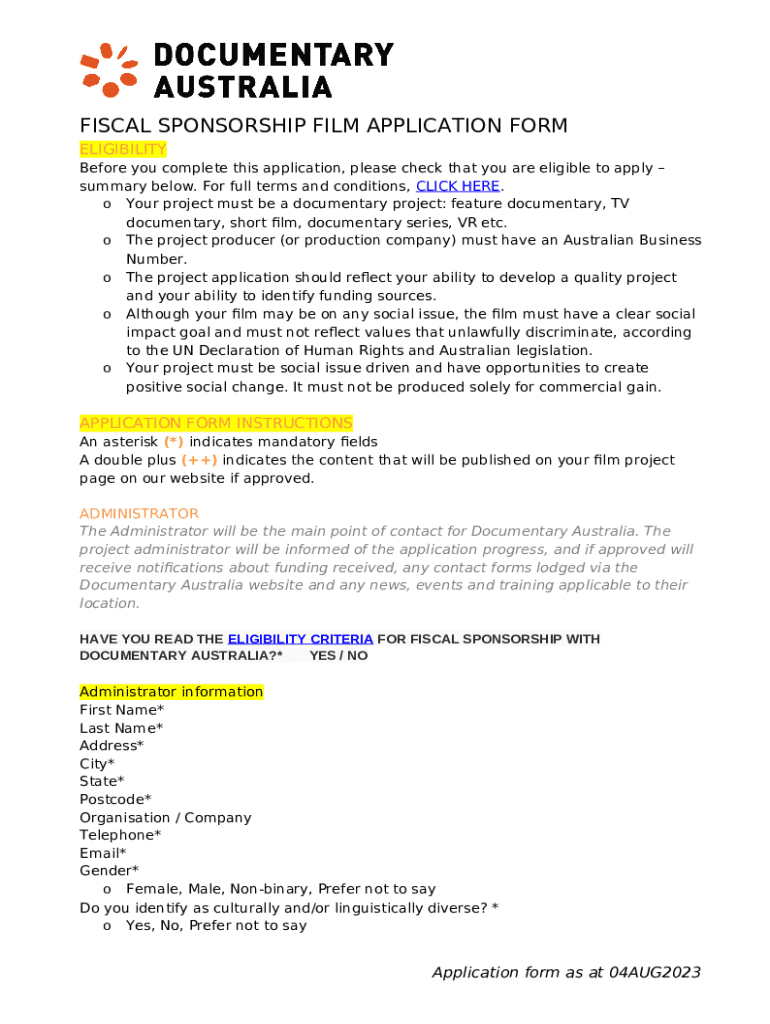 DOCUMENTARY-AUSTRALIA-FILM-APPLICATION- ... Doc Template | pdfFiller