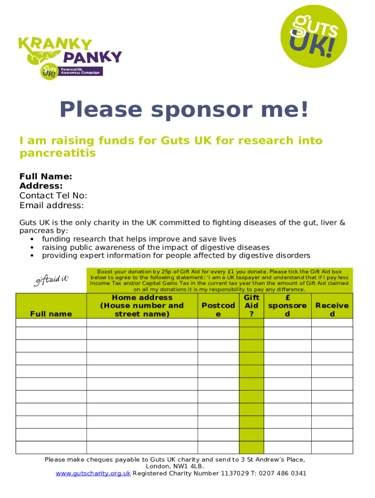 Guts UK Pancreatitis Awareness Campaign Doc Template | pdfFiller
