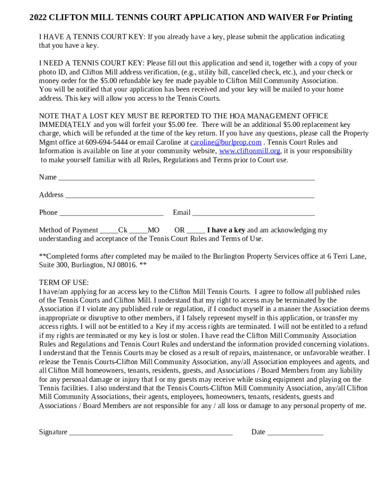 Tennis Permit and Court Reservation Help Doc Template | pdfFiller