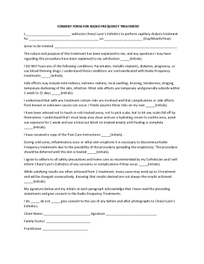Fillable Online CONSENT FORM FOR RADIO FREQUENCY TREATMENT I Fax Email ...