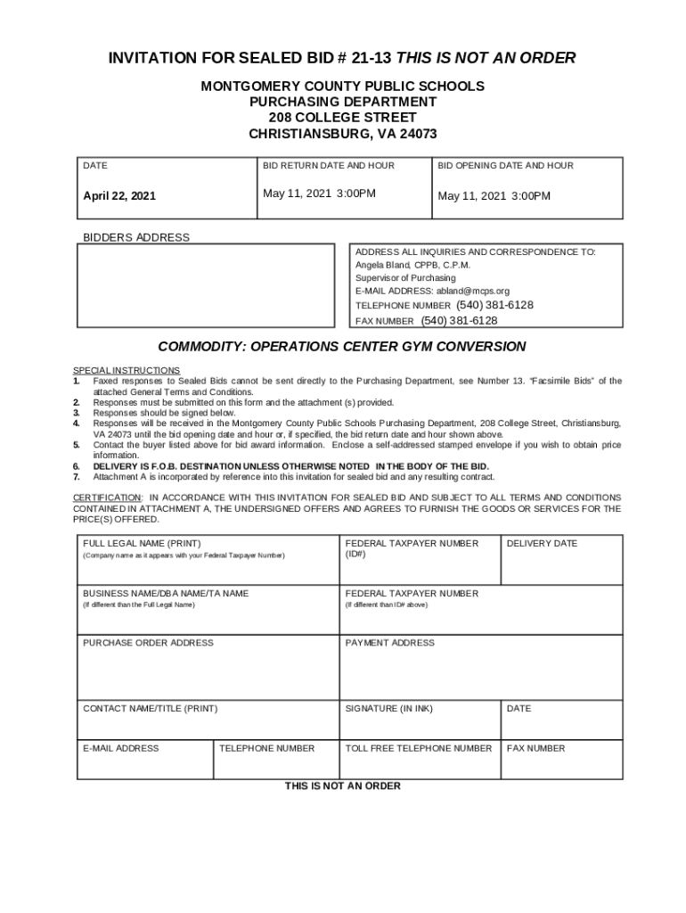 Invitation for Sealed Bid: Solicitation requesting pricing for a Doc Template | pdfFiller