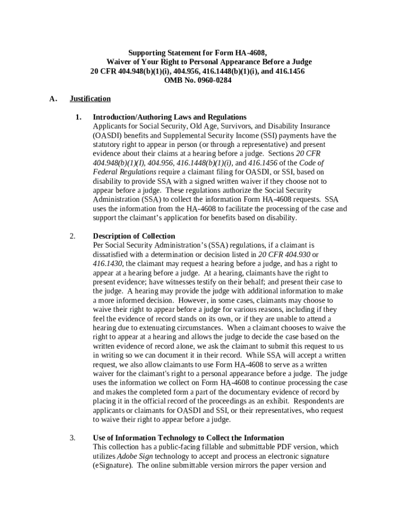 SUPPORTING STATEMENT FOR HA-4632, Doc Template | pdfFiller