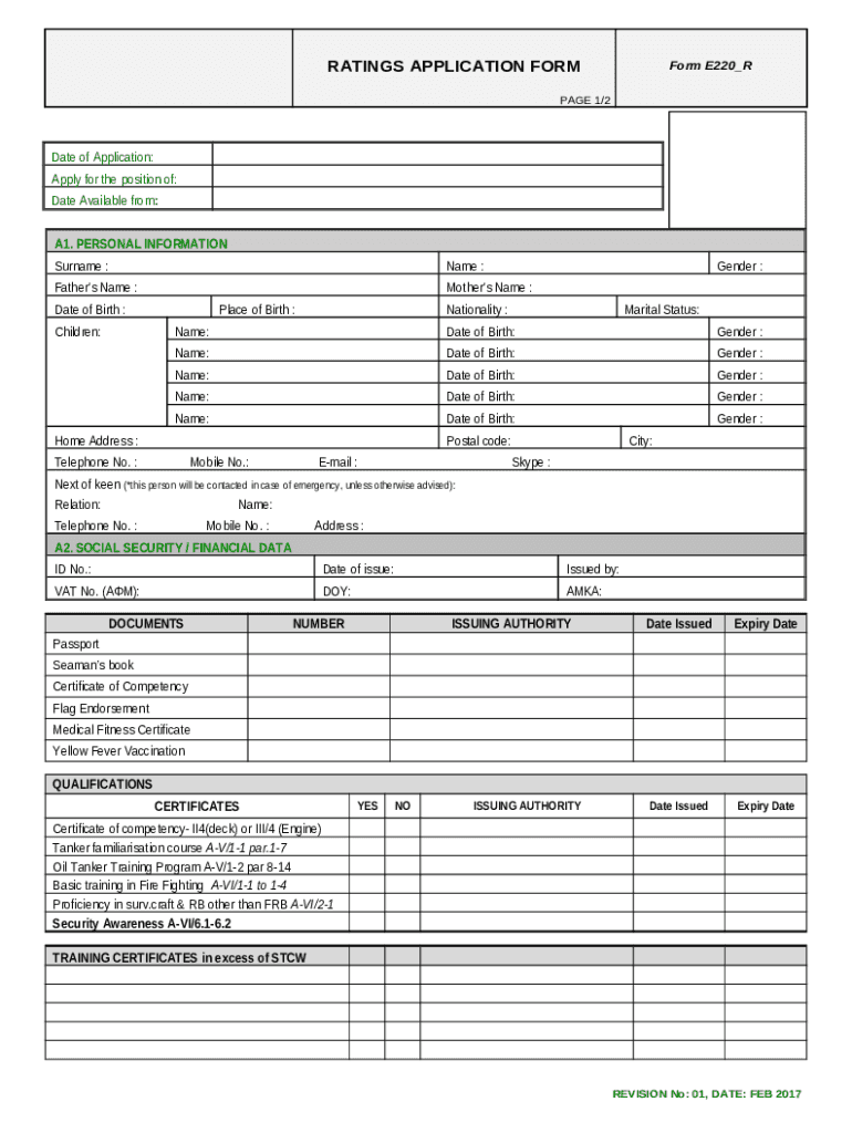 Ratings Application Doc Template | pdfFiller
