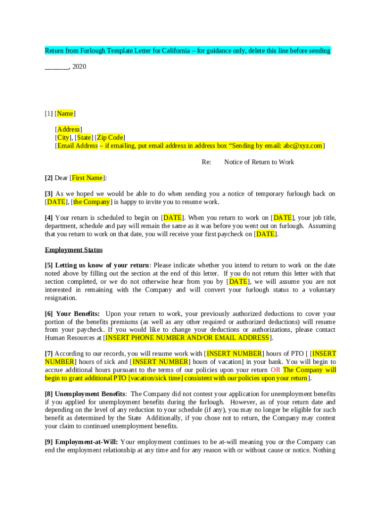 Template for Bringing Employees Back from a Furlough Doc Template ...