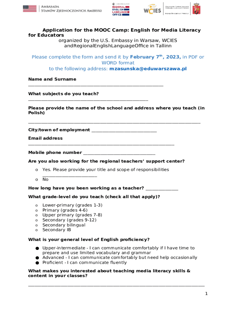 MOOC Camp: English for Media Literacy for Educators Doc Template | pdfFiller