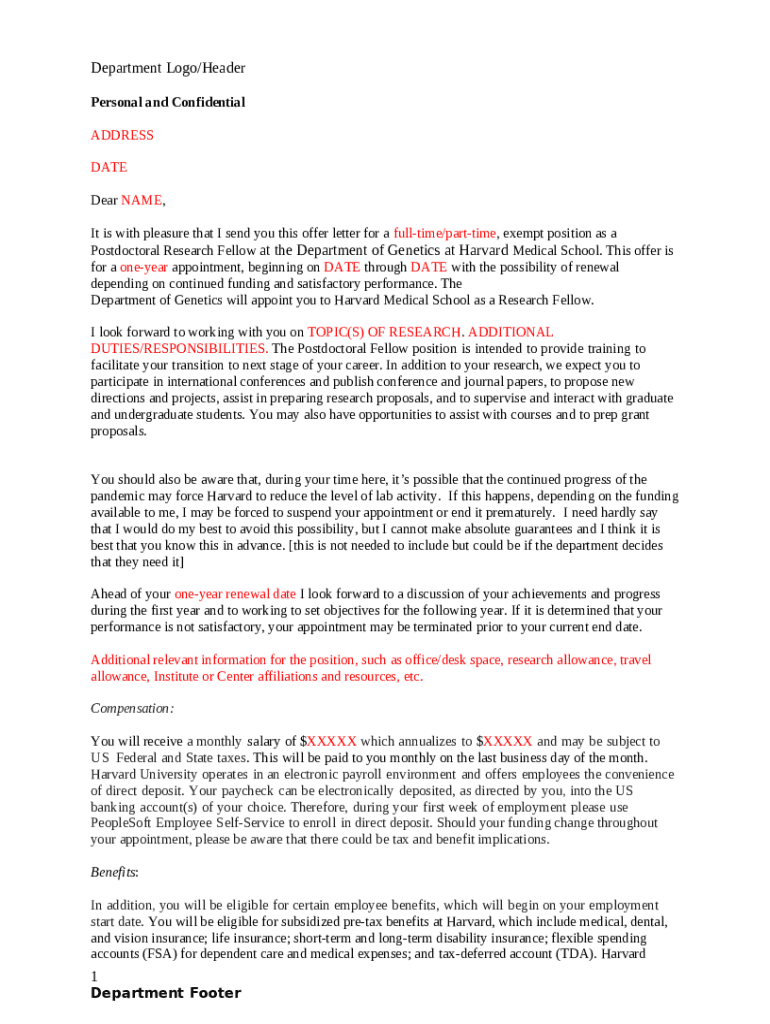 Offer Letter-Full-time Exempt - postdoc hms harvard Doc Template ...