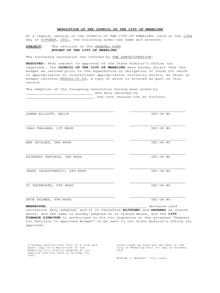 Fillable Online resolution of the council of the city of wheeling Fax Email Print - pdfFiller