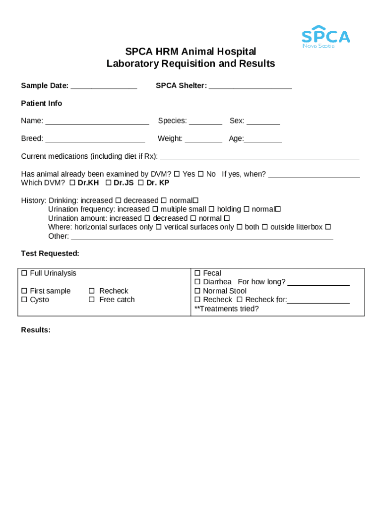 SPCA HRM Animal Hospital Doc Template | pdfFiller