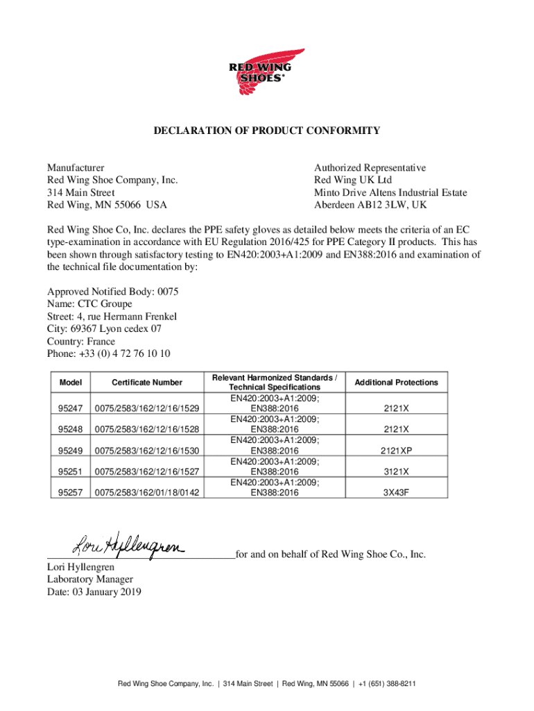 Fillable Online red-wing-workwear-overalls-declaration-of-conformity ...