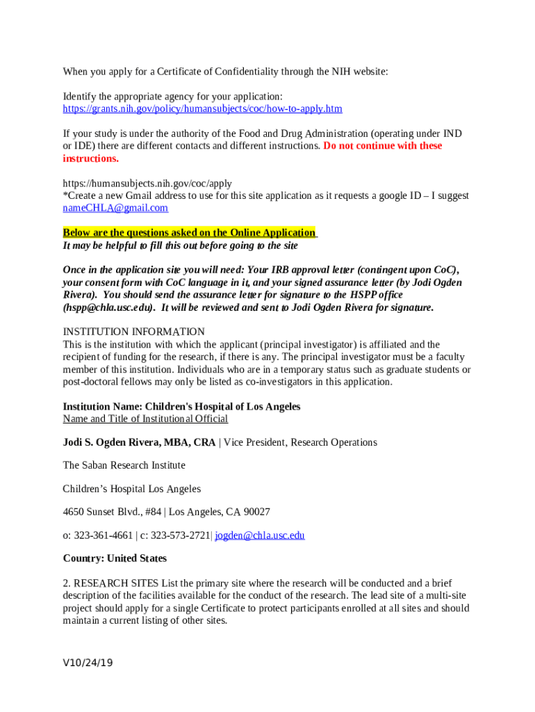 Starting a Certificate of Confidentiality Request Doc Template | pdfFiller