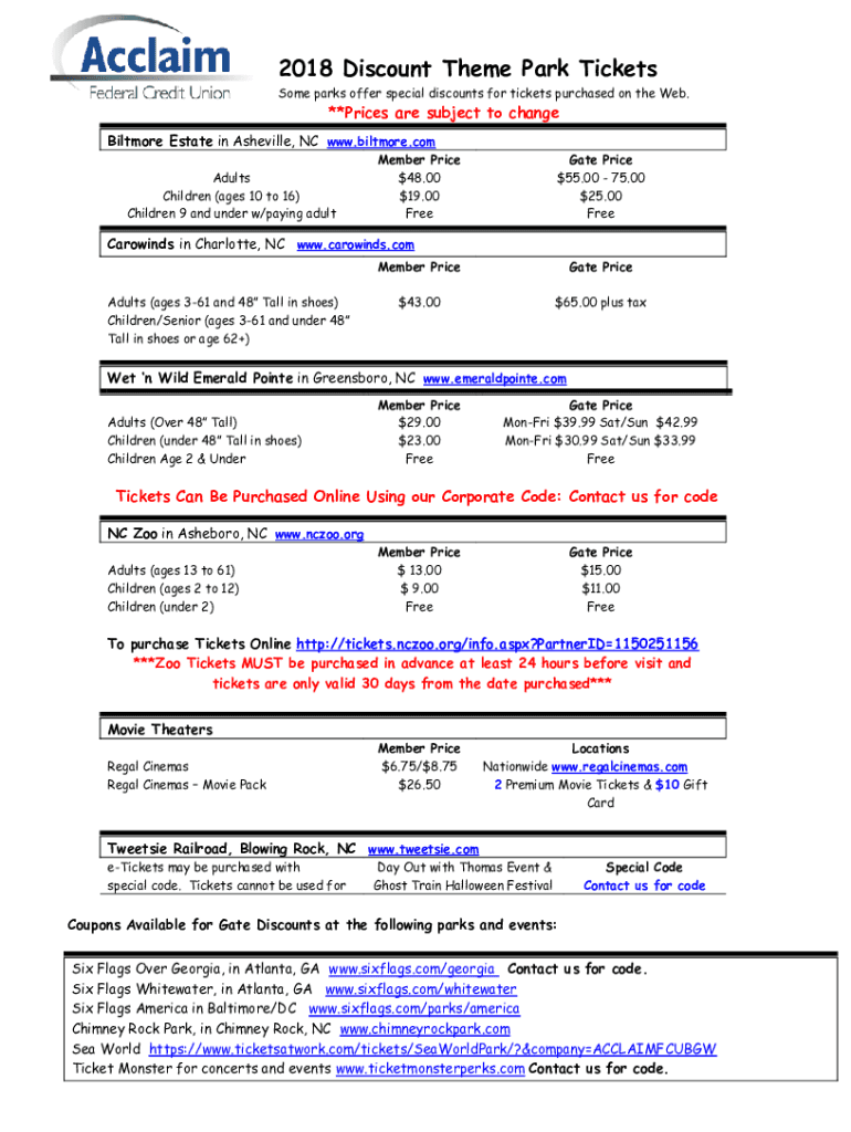 Fillable Online Special pricing on theme park tickets for LGFCU members ...