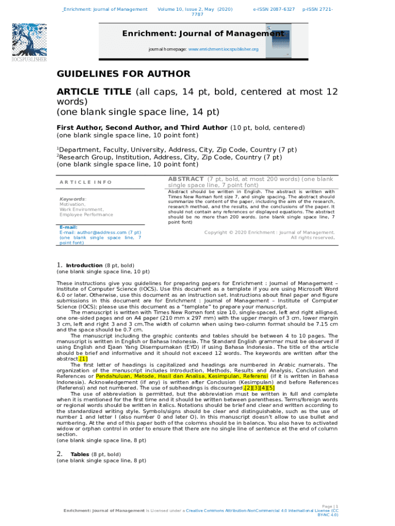 Guidelines For Author: ARTICLE TITLE (All Caps, 10 PT, Bold ... Doc ...