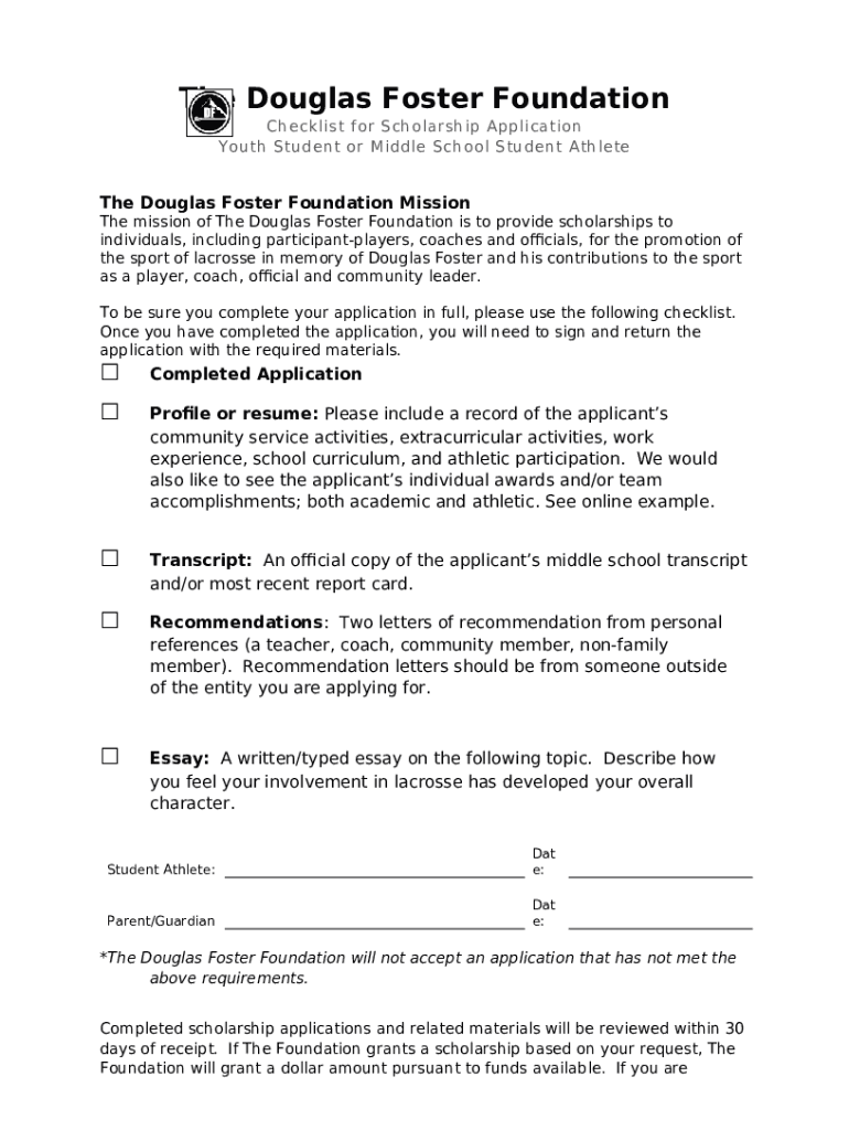 Scholarship Applicants - Douglas Foster Foundation Doc Template | pdfFiller
