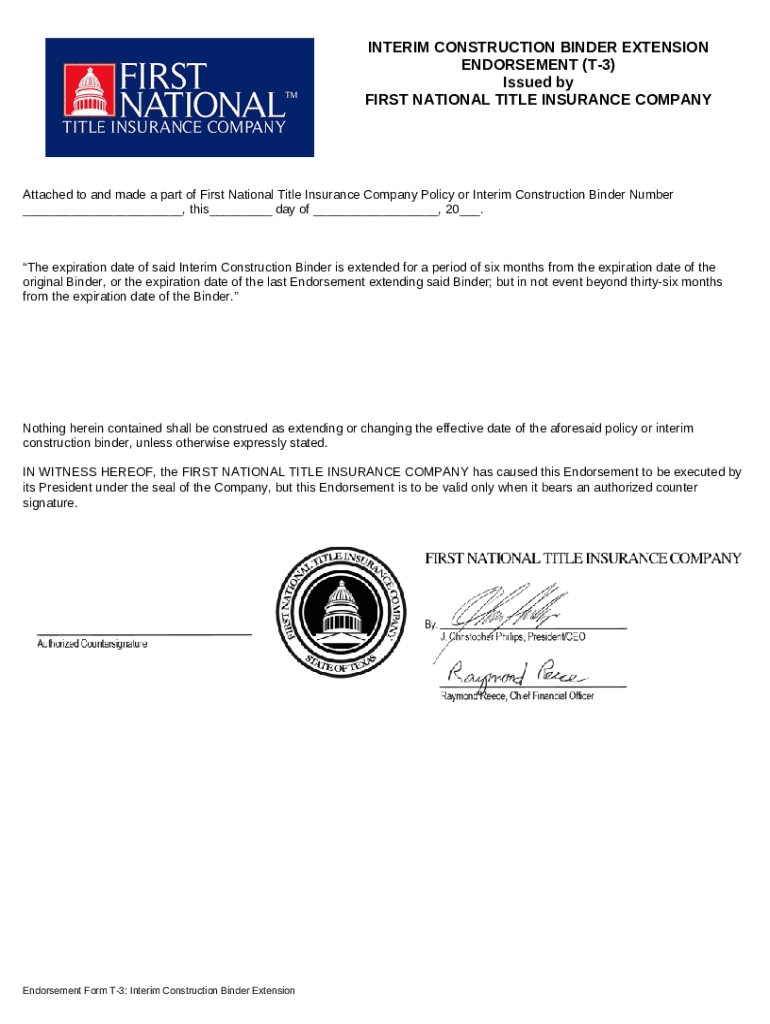 T-3 - I. TX Extension of Construction Binder Endorsement Doc Template ...