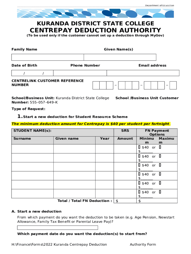 2023 Kuranda Centrepay Deduction Authority - kurandadistrictsc eq edu ...