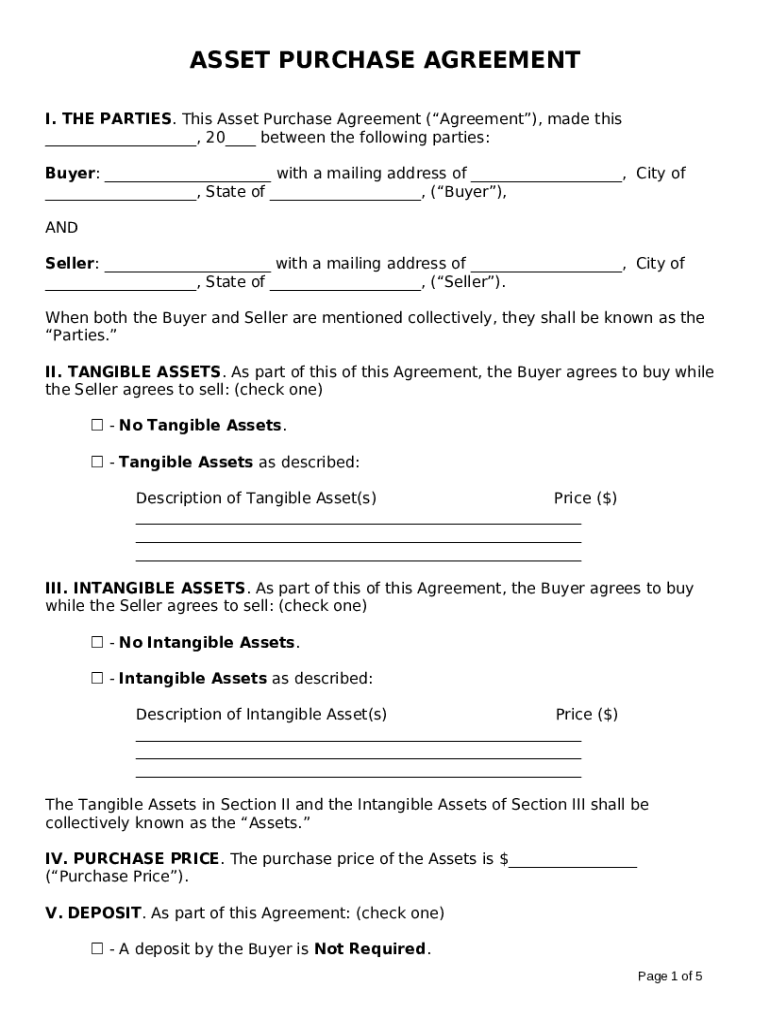 Asset Purchase Agreement, dated as of Doc Template | pdfFiller