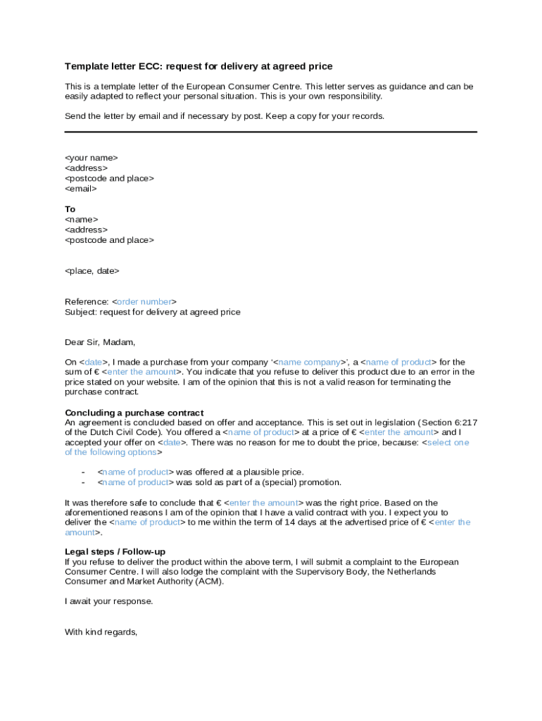 Template letter - request delivery at agreed price. ... Doc Template ...