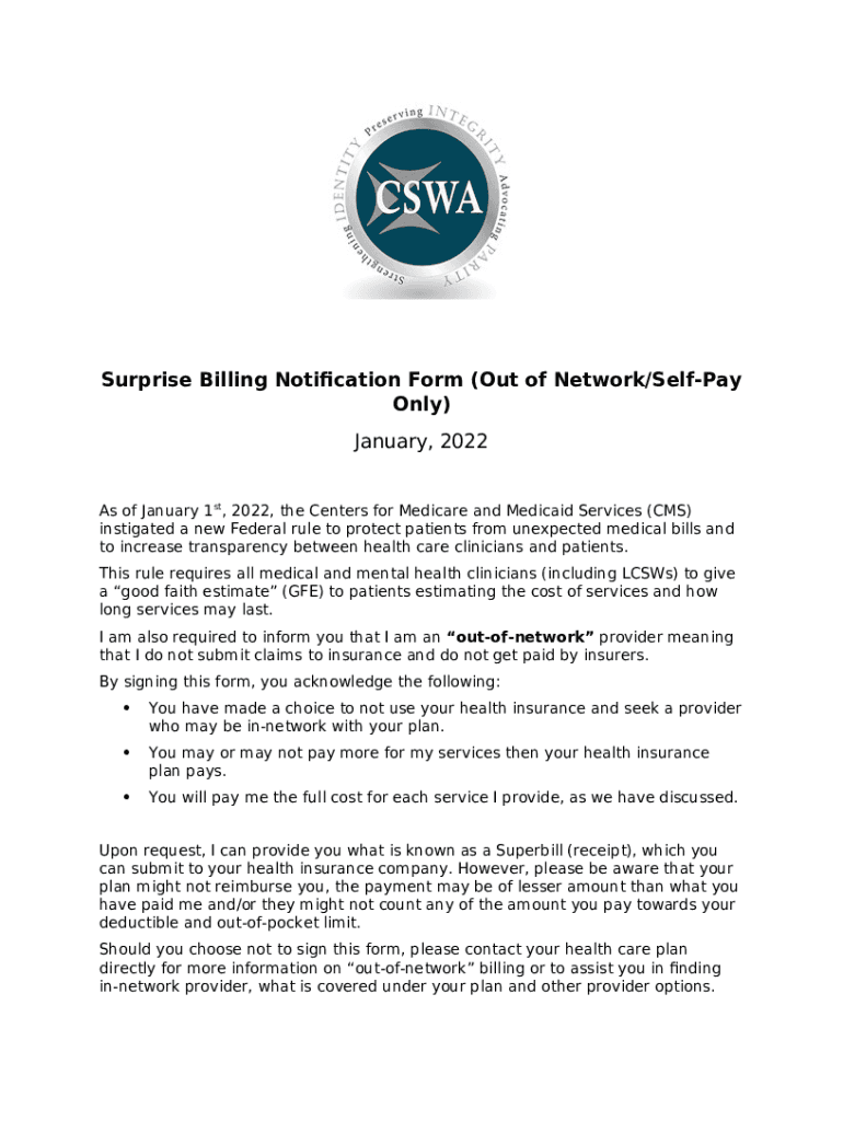 Surprise Billing Notification (Out of Network/Self-Pay ... Doc Template ...