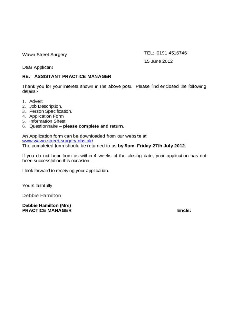 Wawn Street Surgery Doc Template | pdfFiller