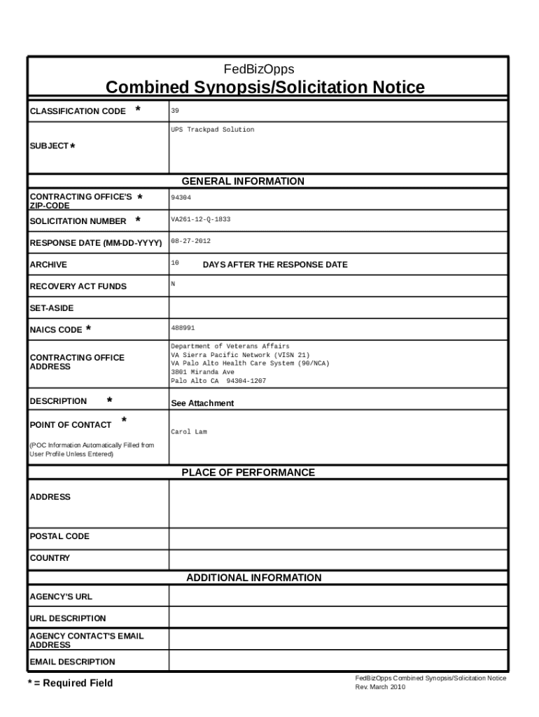 Combined Synopsis and Solicitation Tilting Trinocular ... Doc Template | pdfFiller