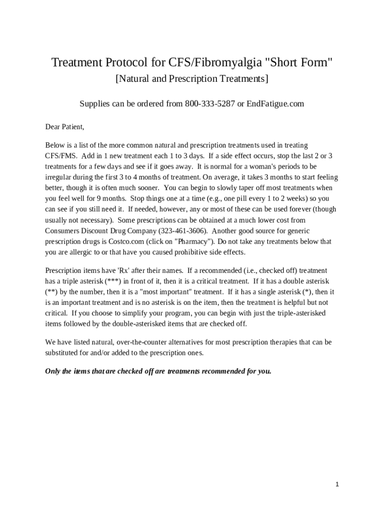 Treatment Protocol Short - CFS/Fibromyalgia Doc Template | pdfFiller