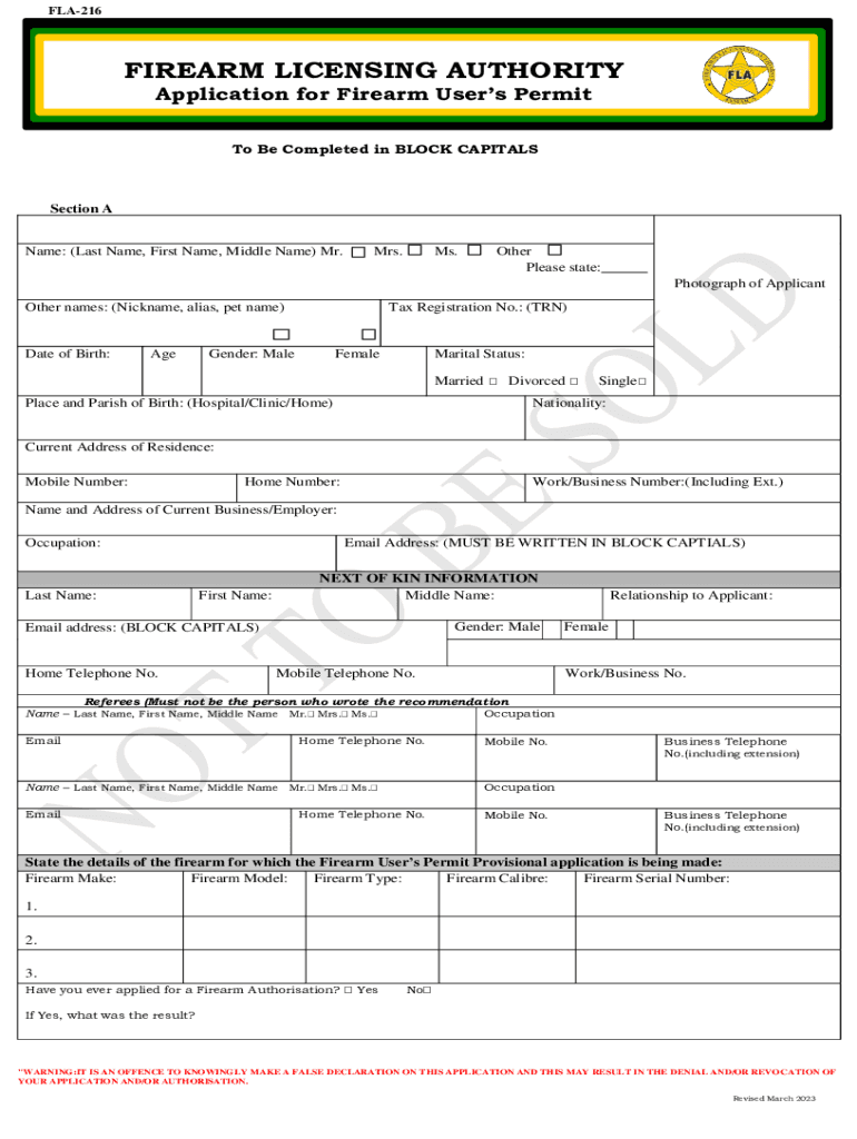 Fillable Online Application for Firearm User's (Secondary) Certificate ...
