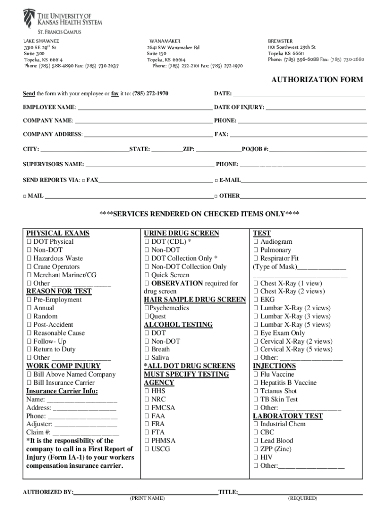 Fillable Online Authorization Form ALL SVCS UKHS SFC (All Clinics) Fax ...