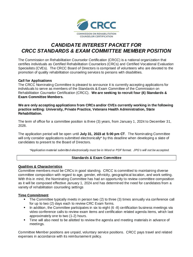 Application for CRCC Standards & Exam Committee Position Doc Template ...