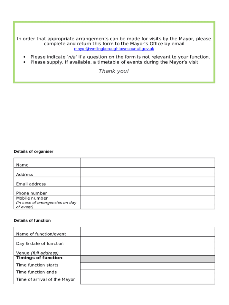 Mayoral visit request . Mayors event Doc Template | pdfFiller