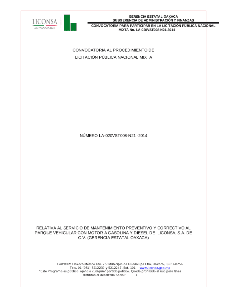 C O N V O C A T O R I A Servicio de mantenimiento preventivo ... Doc Template | pdfFiller