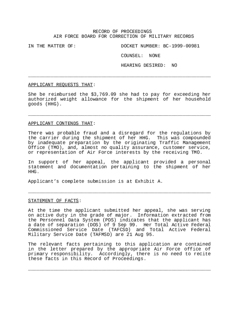 the air force board for the correction of military records - boards law af Doc Template | pdfFiller