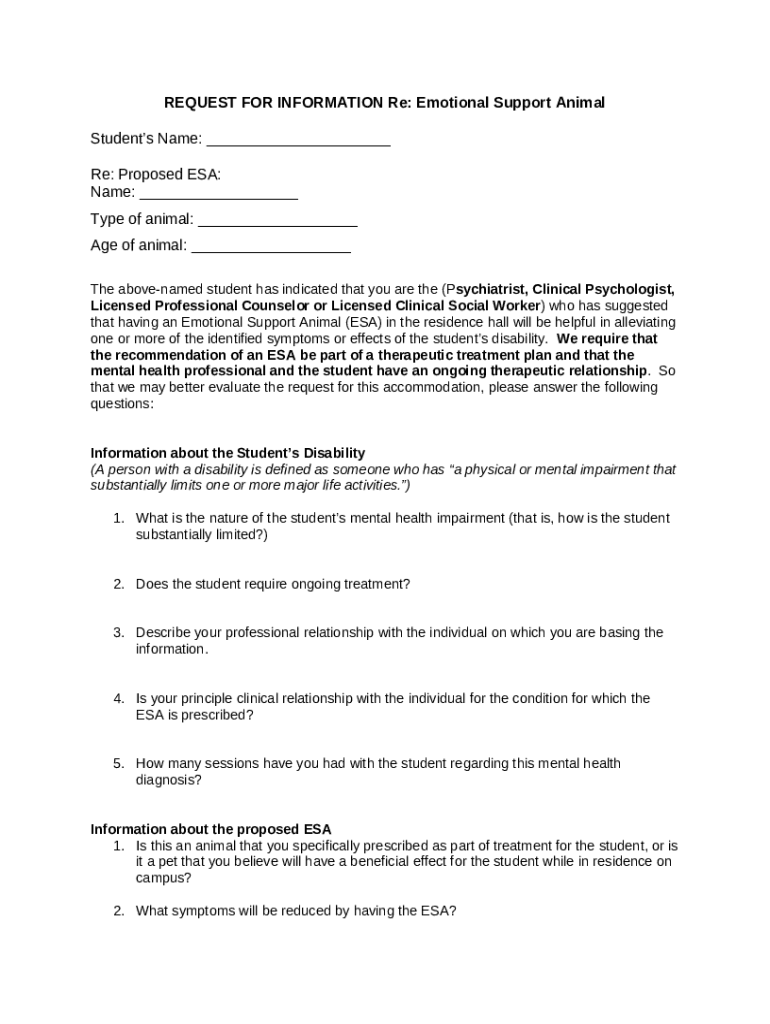 Emotional Support Animal Release Authorization Doc Template | pdfFiller